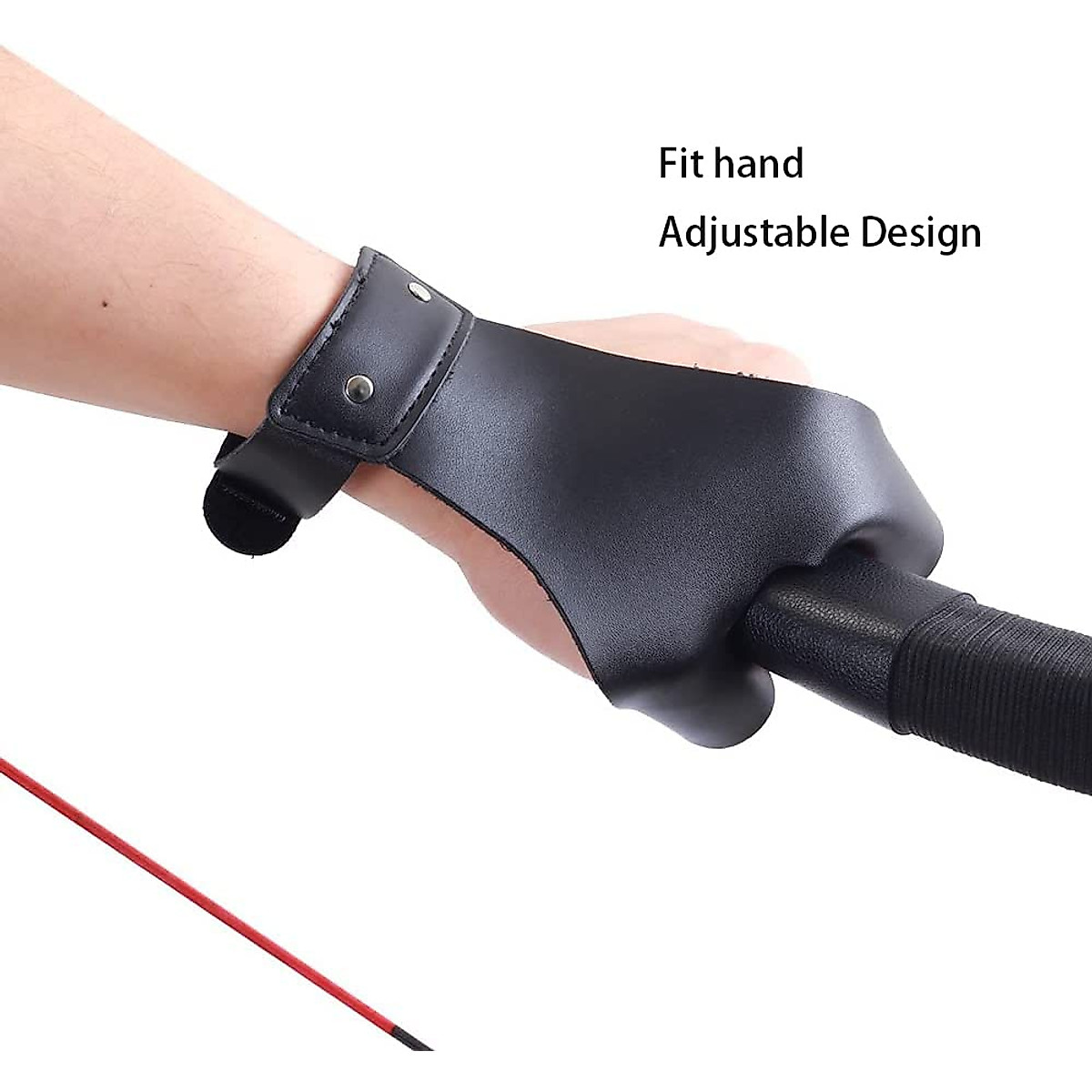 SOPOGER Archery Shooting Glove Hand Guard Finger Protector Youth Adult Protective Leather Finger Guard Left Hand for Traditional Recurve Compund Bow Outdoor Hunting Practice (Black)