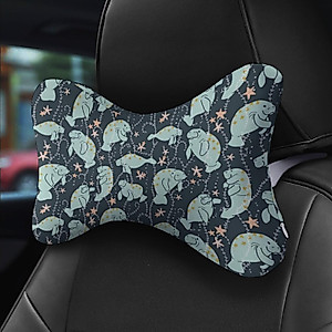 JZDACH Car Neck Pillow Memory Foam Head Rest Support Cushion Compatible with Manatee Animals for Travel Car Seat, Boys Gaming Office Chair,Travel Portable Pillow