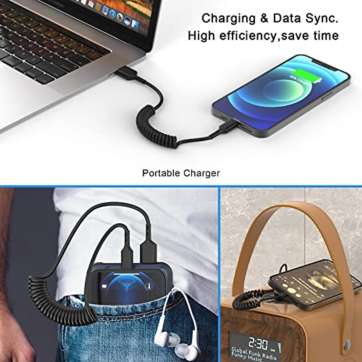 iPhone Charger Cord,2 Pack [Apple MFi Certified] Coiled Lightning Charging Cable 6FT Long Super Fast Data Syncing Cord for iPhone 14/13/Pro/Mini/12/11/Xs/Xr/X/8/7/6/iPad Connect CarPlay Car Charger