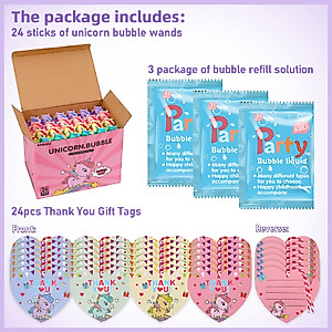 24Pcs Unicorn Bubble Wands,Unicorn Birthday Party Favors,Bubbles for Kids,Outdoor Toys, Goodie Bags Filler, Bubble Blowing Toys,Prize Boxes.(with 24 Gift Cards)