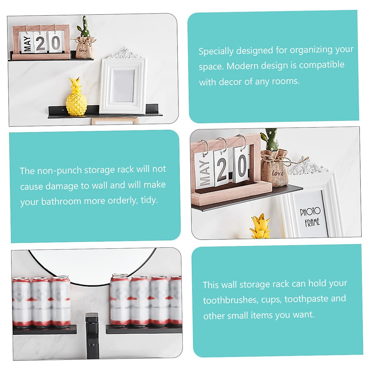 WOONEKY Shelf Wall Makeup Organizer Bathroom Storage Adhesive Shower Bathroom Item Container Black Hanging Shelves Black Storage Shelves Black Container Ledge Aluminum Alloy Corner