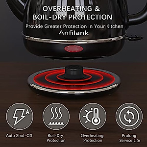 Anfilank Electric Gooseneck Kettle, 1L 1500W Fast Boil, 100% Stainless Steel BPA Free Pour-Over Coffee & Tea Kettle, Water Boiler with Auto Shut & Boil-Dry Protection, Black