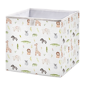 Kigai Safari Animals Rectangular Storage Bins - 16x11x7 In Large Foldable Storage Basket Fabric Storage Baskes Organizer for Toys, Books, Shelves, Closet, Home Decor