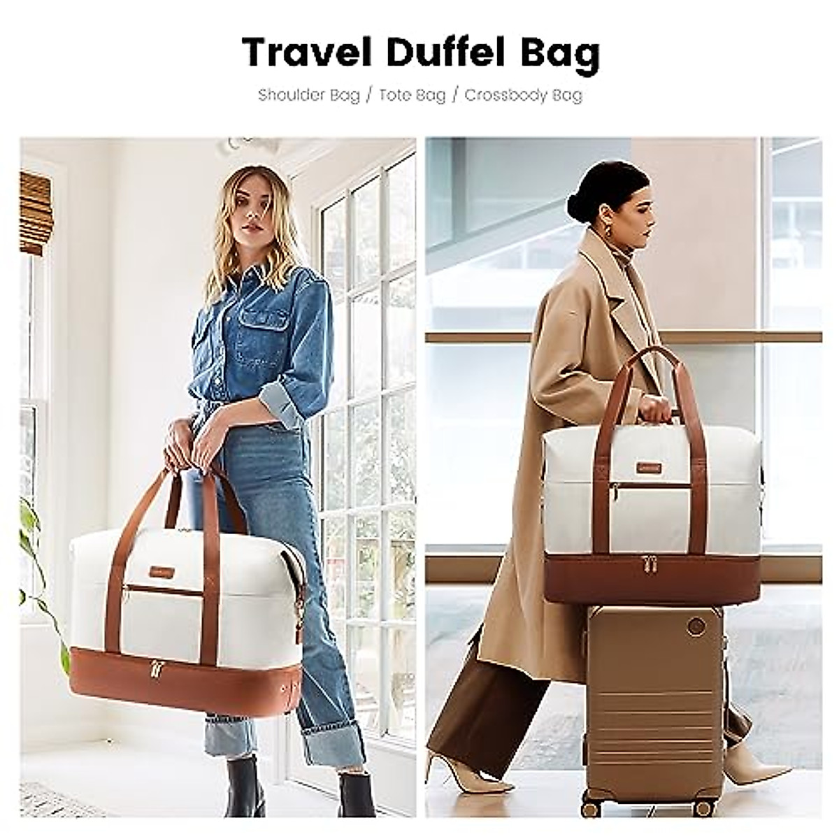 LOVEVOOK Weekender Bag, Large Travel Duffel Bag for Women with 2 Packing Cubes, Carry on Overnight Bag with Shoe Compartment, Mom Hospital Bags for Labor and Delivery