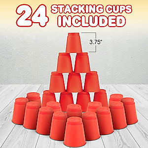 Gamie Stacking Cups Game with 18 Fun Challenges and Water Timer, 24 Stacking Cups, Sturdy Plastic, Classic Family Game, Idea for Boys and Girls Ages 3+ Olds, Tons of Fun