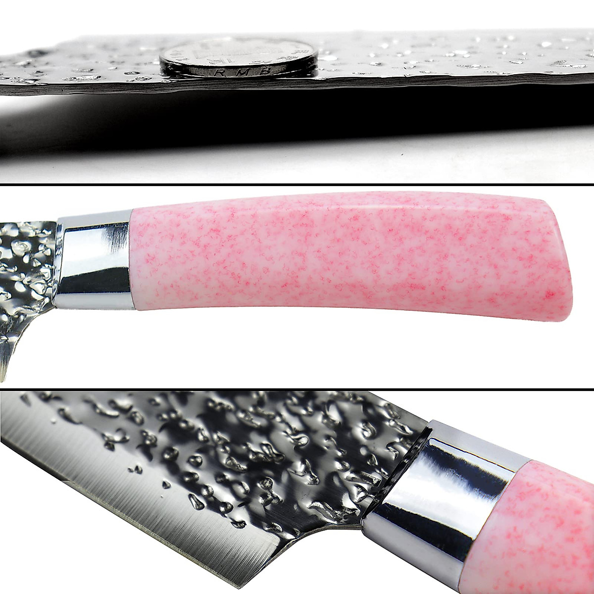 Kitchen Knives Set, High Carbon Stainless Steel Knife Set 7PCS, Super Sharp Cutlery Knife Set with Clear Acrylic Stand, Knife Block Set (Pink)