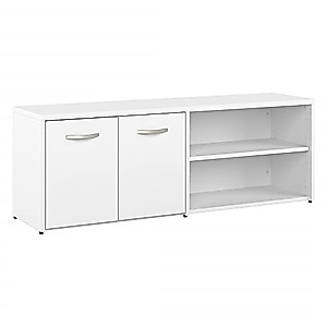 Bush Business Furniture Hybrid Low Storage Cabinet with Doors and Shelves, White