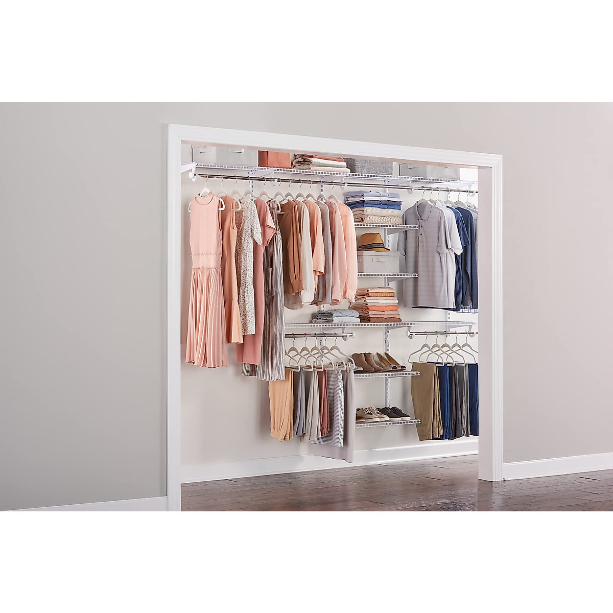 Rubbermaid Configurations Deluxe Closet Kit, White, 4-8 Ft., Wire Shelving Kit with Expandable Shelving and Telescoping Rods, Custom Closet Organization System, Easy Installation