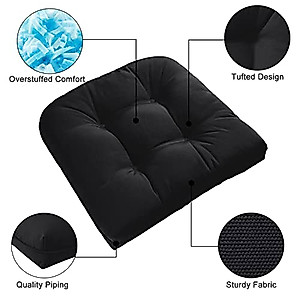 LOVTEX Indoor/Outdoor Tufted Seat Cushions for Patio Furniture Set of 2 Waterproof, 19x19 Black Outdoor Chair Cushions - Overstuffed Patio Furniture Cushions for Wicker Chair with Round Corner