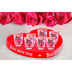 BISYATA Gift for Mom, Mothers Day Gift - Best MOM Ever Shot Glasses - Great Mother Birthday/Christmas Gifts from Daughter and Son - 2oz CLEAR Shot Glass Set of 6 - With Gift Box