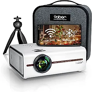 YABER Upgrade 2.4G&5G Dual Band WiFi Bluetooth 5.0 Projector with Tripod and Carring Bag, Enhanced Mini Portable Projector 1080P for Home and Outdoor Movie with Synchronize Screen&Zoom for Android/iOS