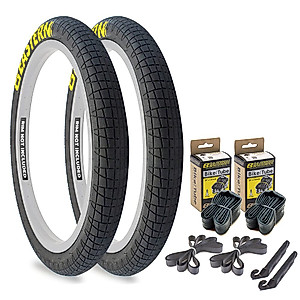 Eastern Bikes Throttle 20 inch BMX Tires Available with or Without Tubes, 2.2, 2.3 and 2.4 Inch Widths, White or Yellow Logo. (2.2" Yellow Logo, 2 Pack with Tubes)