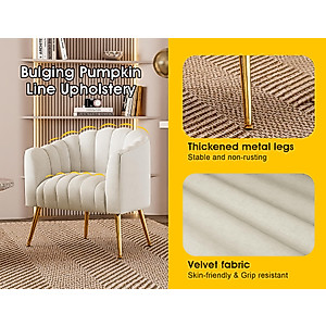 Dewhut Oversized Pumpkin Couch Accent Chair, Modern Comfy Velvet Upholstered Barrel Chairs, Luxury Single Sofa Armchair for Living Room, Waiting Room, Office and Vanity, (Beige)