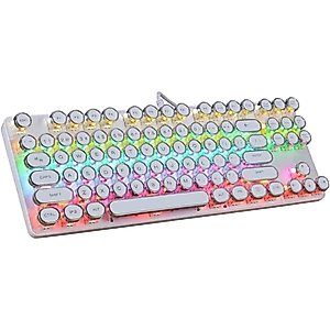 RMENST Gaming Keyboard, 87 Keys, Wired LED Backlit Computer Keyboard, USB Ergonomic Mechanical Keyboard for Desktop/Computer/PC (Color : White)