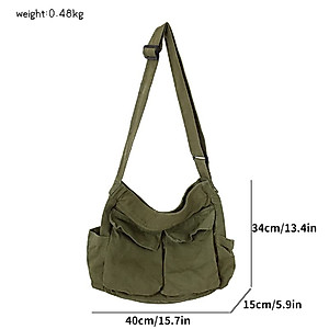 Canvas Messenger Bag Large Crossbody Bag with Multiple Pockets Canvas Shoulder Tote Bag for Women and Men (Black)