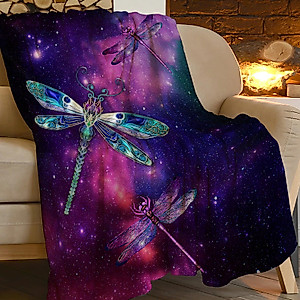 Dragonfly Throw Blanket Flannel Fleece Galaxy Starry Sky Cozy Plush Ultra Soft Warm Blankets Fuzzy Party Blanket Caring Gifts for Girls Women Men Boys 50"X40"