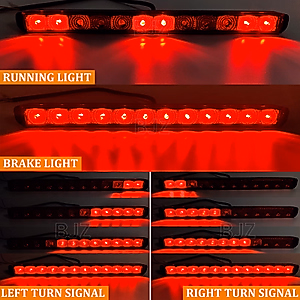 BJZ 16'' Trailer LED Lights Bar Red 12LED Brake Stop ID Left Right Turn Signal Light Tail Marker Rear Identification Light Strip Waterproof Led Lamp for 80'' Truck Trailer Bus Van RV ATV Offroad, 1Pcs