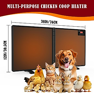 Chicken Coop Heater for Winter with Remote Control, 180W Foldable Radiant Heaters for Chicken Coop,30''x12'' Large Panel Chicken Coop Accessories with Adjustable Timer and Temp,Safer Than Brooder Lamp