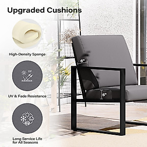 LAUSAINT HOME Patio Furniture Set, 4 Pcs Modern Outdoor Conversation Set with Table, Outdoor Metal Sectional Sofa with 6‘’ Removable Sponge Cushions, Adjustable Foot for Patio, Porch, Backyard, Pool