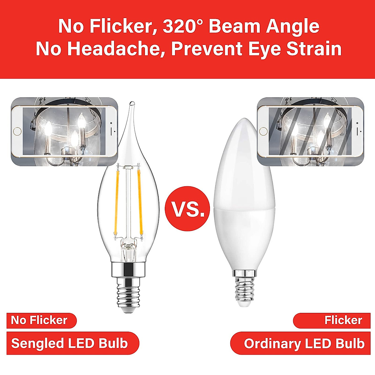 Sengled Candelabra Led Light Bulbs Dimmable, E12 Led Bulb 40 Watt Equivalent, CA10 Flame Tip Chandelier Light Bulbs, 5000K Daylight Candle Light Bulbs for Chandeliers, Ceiling Fan, Pendant, 12 Pack