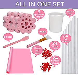 OMPERIO Epoxy Glitter Pen Turner Attachment Set, Pen Adapter for Cup Turner, Pen Holder for Tumbler Turner, Plastic Sticks, Sleeves, Plugs, Mat, Brush, Silicone Cup, (Cup Turner is NOT Included)