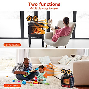 Holldoor 12-Blade Fireplace Fan, Non-Electric, Wood Stove Fan, Heat-Powered, Black, Aluminum, Tabletop, Painted, 1 Pound, Magnetic Thermometer, Indoor Use, Air Circulation, Wood Stove Compatible