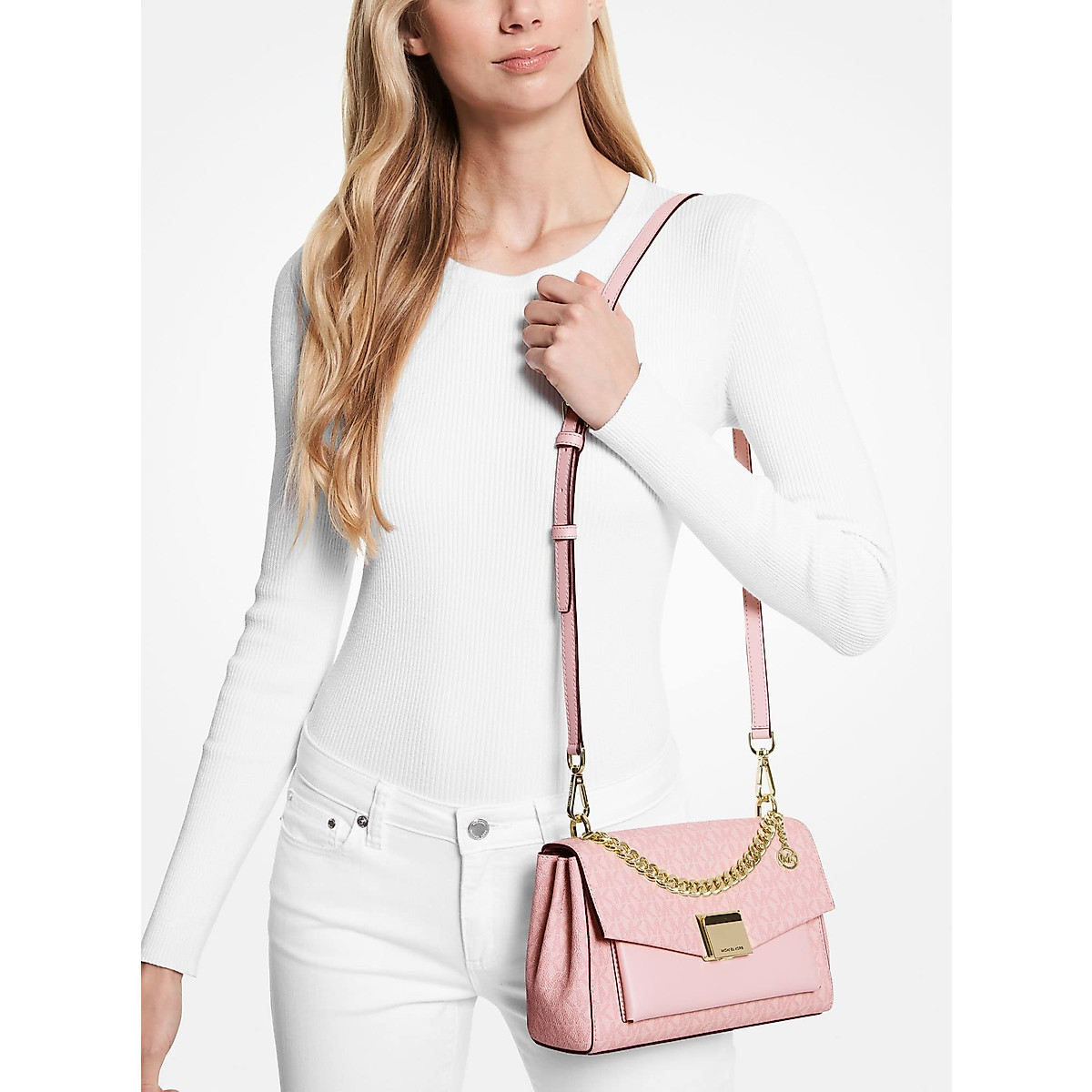 Michael Kors Lita Medium Logo Crossbody Bag, Dark Powder Blush