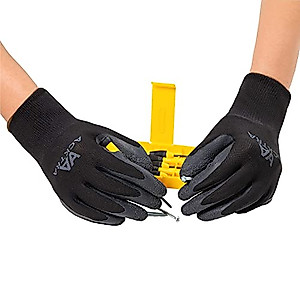 ACKTRA Coated Nylon Safety WORK GLOVES 12 Pairs, Knit Wrist Cuff, Multipurpose, for Men & Women, WG008 Black Polyester, Black Latex, Large