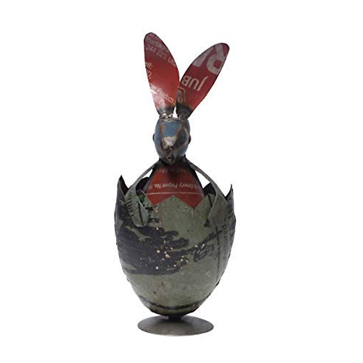 De Kulture Handcrafted Recycled Iron Egg with Rabbit Decorative Collectible Figurine Showpiece Beautify Home Office Easter Décor| Ideal for Garden Balcony Terrace Decoration, 4X4.5X11 LWH Inches
