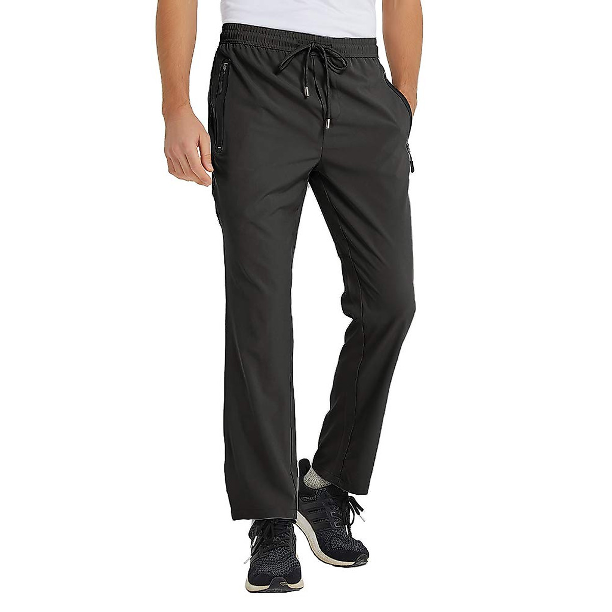 YSENTO Mens Track Pants Quick Dry Lightweight Joggers Athletic Hiking Pants Zipper Pockets Black Size XL