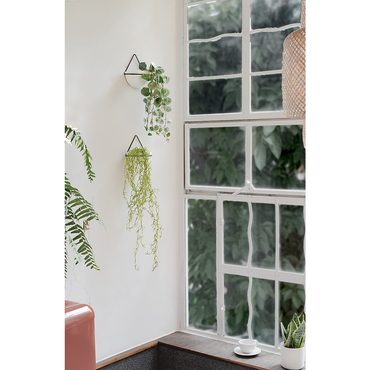 Mkono Ceramic Wall Planter Set of 2 Hanging Planter with Metal Geometric Plant Hanger, Modern Wall Mounted Plant Pot for Succulent Air Plant Cactus Indoor Home Office Decor Gift Idea, Black