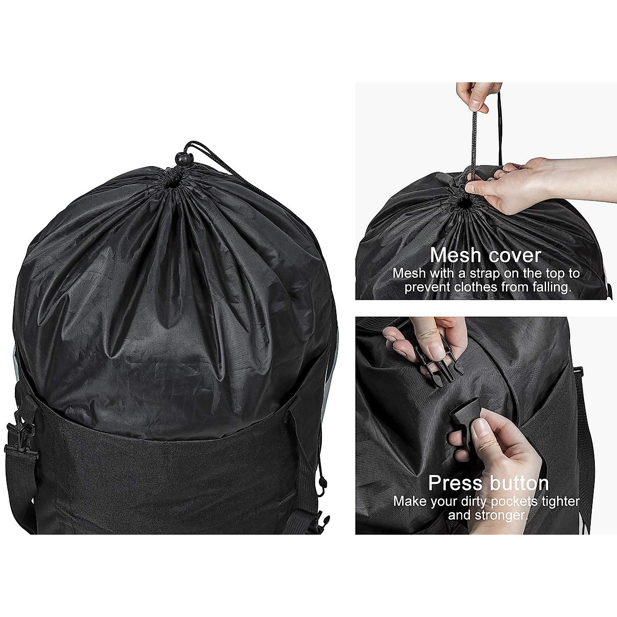 Chrislley 106L Extra Large Laundry Hamper with Drawstring Dorm Room Backpack Laundry Bag Collapsible Laundry Basket for College Students Travel Day Trip（Black）