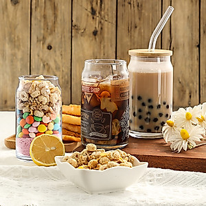 VITEVER 6 Pack 16oz & 4 Pack 20oz Glass Cups with Bamboo Lids and Glass Straw - Beer Can Shaped Drinking Glasses, Iced Coffee Glasses, Cute Tumbler Cup for Smoothie, Boba Tea, Gift