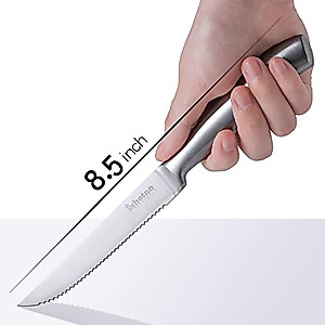 IsheTao Steak Knives, Steak Knife Set of 6, 4.5 inches Steak Knife, Dishwasher Safe High Carbon Stainless Steel Steak Knife, Silver