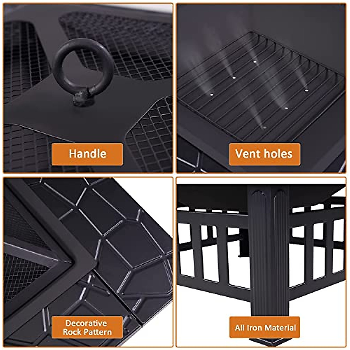 Fire Pit Outdoor Fire Pits with Heat-Resistant Coating Iron Tabletop Outdoor Wood Burning with Spark Screen Cover and Poker