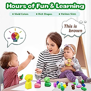 Toys for 3 Year Old Boys Girls, 36 PCS Colorful Wooden Sorting Stacking Rocks, Sensory Toys for Toddlers 3-4 Montessori Building Blocks for Kids Ages 4-8, Preschool Learning Activities for Home School