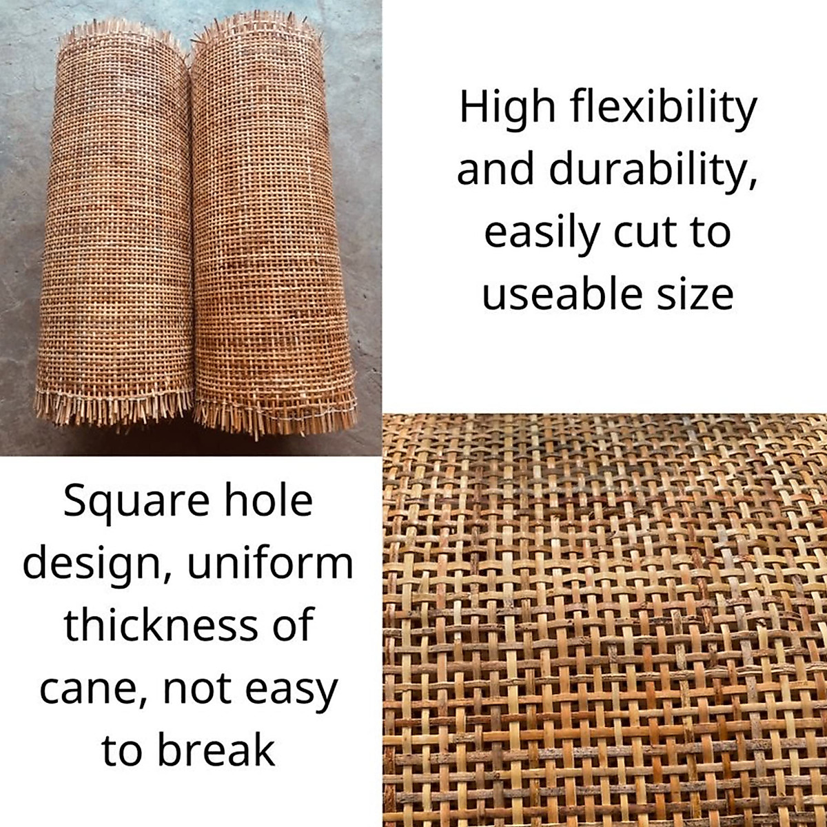 MINHKUST 24" Width Natural Brown Dark Square Rattan Cane Webbing Roll for Caning Projects | Pre-Woven Radio Mesh Cane Webbing Sheet for Furniture, Chair, Table, Ceiling (3 FEET)