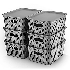 AREYZIN Plastic Storage Baskets With Lid Organizing Container Lidded Knit Storage Organizer Bins for Shelves Drawers Desktop Closet Playroom Classroom Office