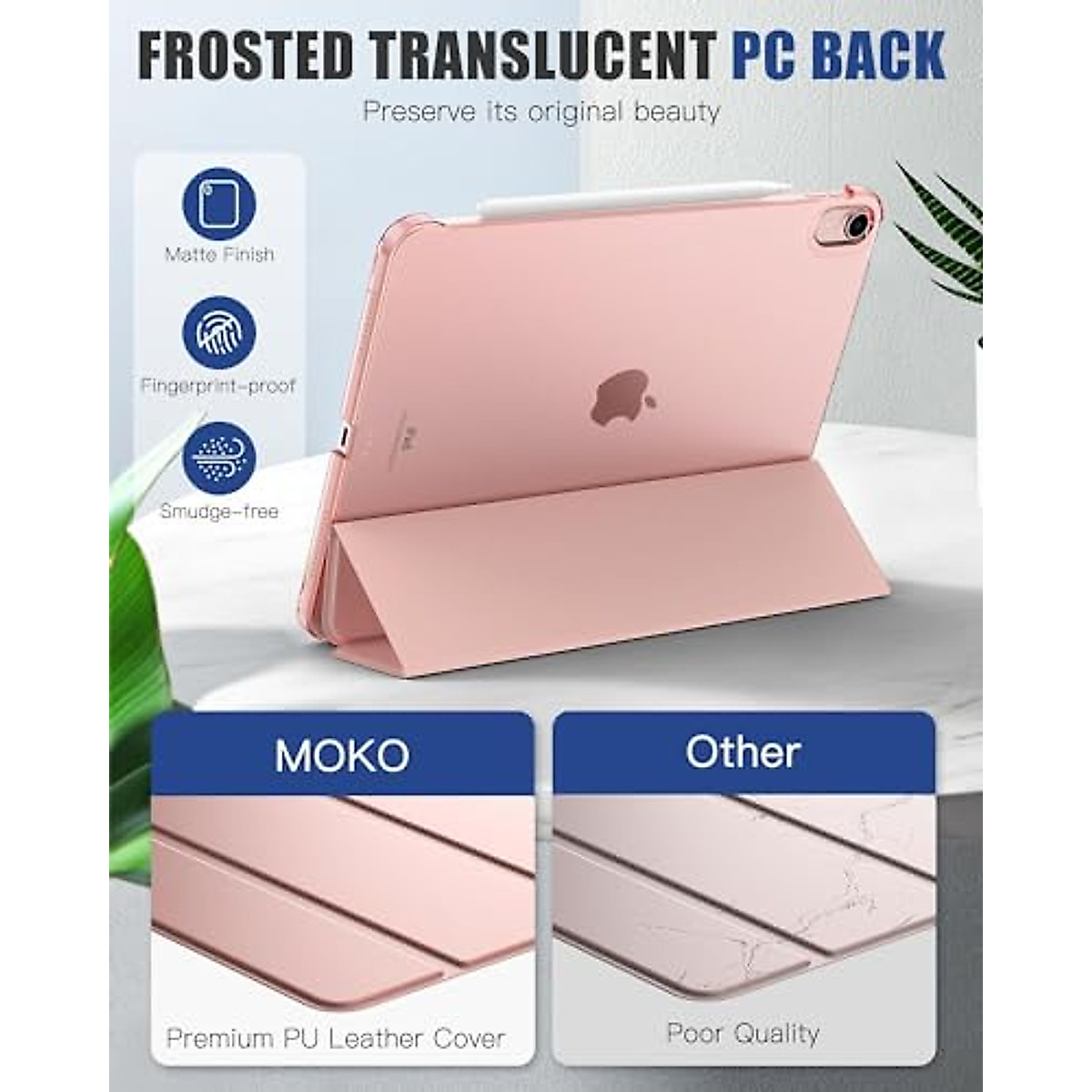 MoKo for iPad Air 6th Generation 11 Inch Case M2 2024/ iPad Air 5th Gen Case 2022/iPad Air 4th Gen Case 2020,iPad Air 11" Case with Translucent Hard Back Cover,iPad Air 6/5/4 Case, Rose Pink