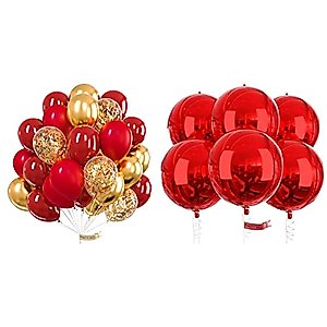 PartyWoo Red and Gold Balloons 50 pcs and Red Foil Balloons 6 pcs