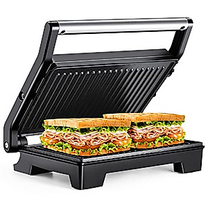 MONXOOK Panini Press Sandwich Maker, Non-Stick Coated Plates (9.06INx5.63IN), Opens 180 Degrees, 1000W Sandwich Press, Contact Indoor Grill with Locking Lid, Black