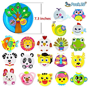 Vinlon Paper Plate Art Kits, 20 Packs Recognize Animals Assembling Project Creative Crafts Toys for Boys and Girls Birthday Christmas Holiday Gifts