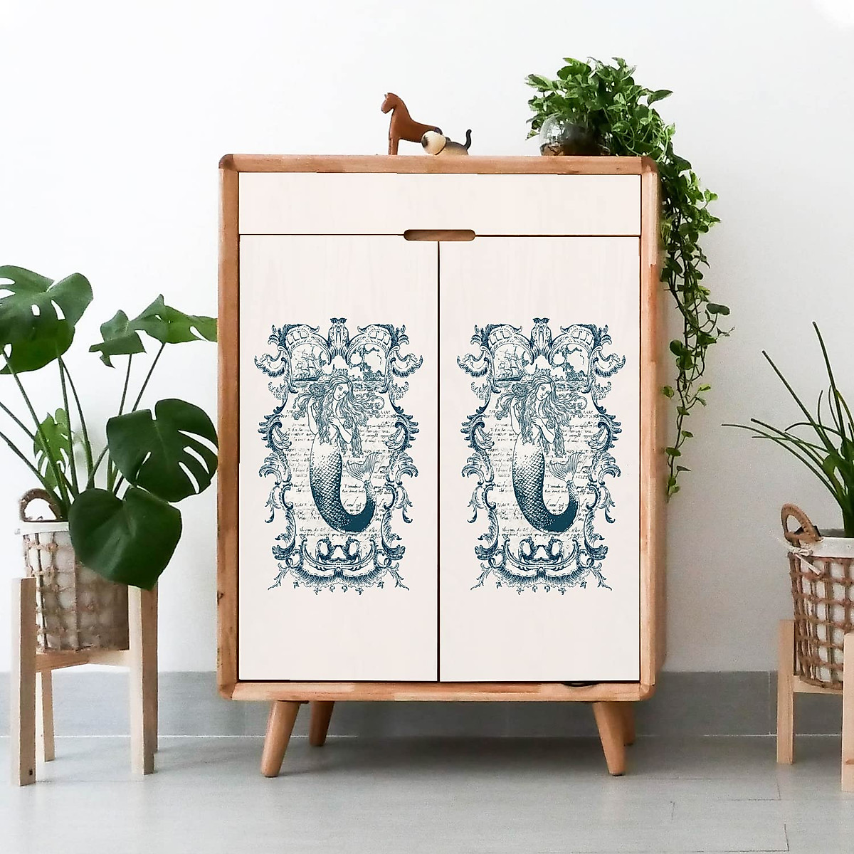 GLOBLELAND 3 Sheets Mermaid Transfer Stickers 6x12inch Sea Wave Rub on Decor Transfers Sticker Decals for Furniture Cabinet Wood Door DIY Craft