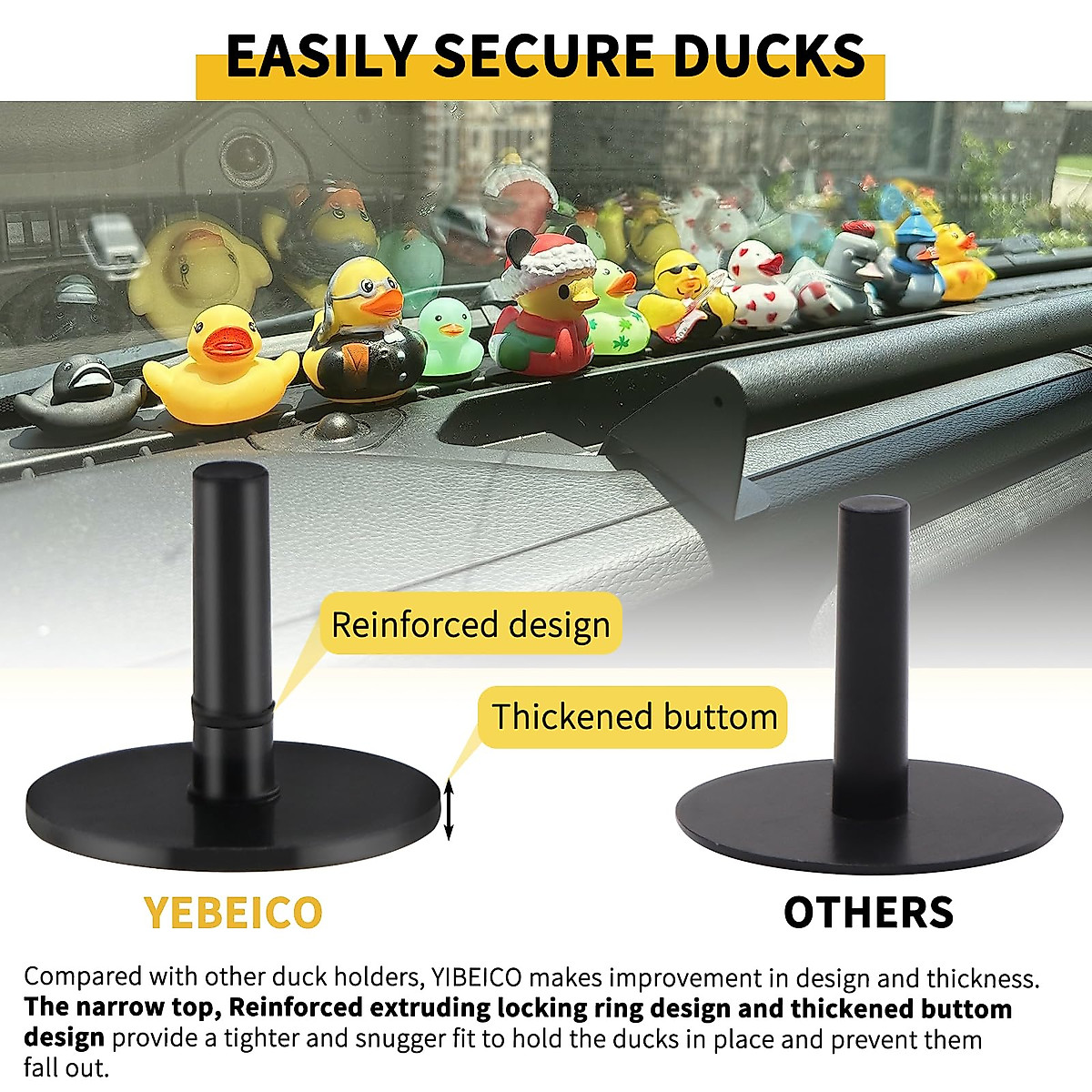 YIBEICO 40pcs Duck Plug, Rubber Duck Mount, Flock Locker Rubber Duck Holder Dashboard for Jeep Dash & Fixed Display, Gift for Jeep Lover, (Rubber Duck Excluded) Double-Sided Stickers Included (40pcs)…