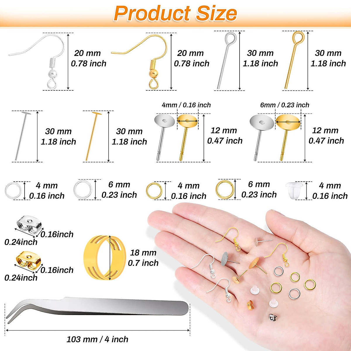 Modacraft 2000Pcs Earring Making Supplies Kit - Hypoallergenic, Includes Hooks, Findings, Posts, Backs, Pins, Jump Rings for Jewelry Making