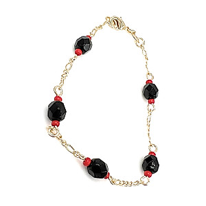 FWJ 18K Gold Plated Azabache Beads 6mm Bracelet Protection Jewelry (5.5" Inches)