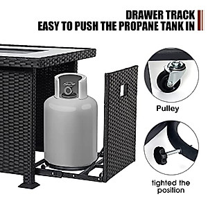 Propane Gas Fire Pit Table with Wind Guard for Outdoor, Auto-Ignition Firepits 43'' Rattan Table 50,000 BTU, Black