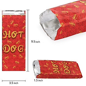 Yarlung 200 Pack Hot Dog Bags Grease-proof Food Wrapper, Warming Aluminum Foil Wrap Paper Sleeves Retain Heat for Popcorn, Sausages, Snack Bars, Food Trucks, Carnival, 9.5x3.5x1.5 Inches
