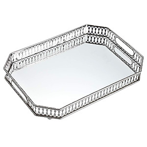 Hipiwe Vanity Makeup Mirror Tray - 13.8" X10" Metal Jewelry Trinket Organizer Tray Cosmetic Perfume Tray Home Decorative Tray for Dresser Bathroom Bedroom Countertop,Large Size