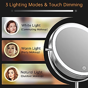 Lighted Makeup Mirror with Magnification, Rechargeable Double Sided 10X Magnifying Mirror with Light, 8 Inch Makeup Vanity Mirror with 3 Light Setting, Touch Control, Desktop Cosmetic Light Up Mirror